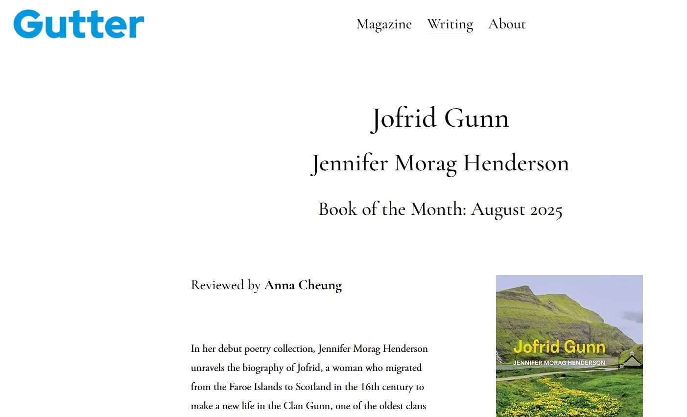 “Jofrid Gunn” out now & reviewed – Jennifer Morag Henderson
